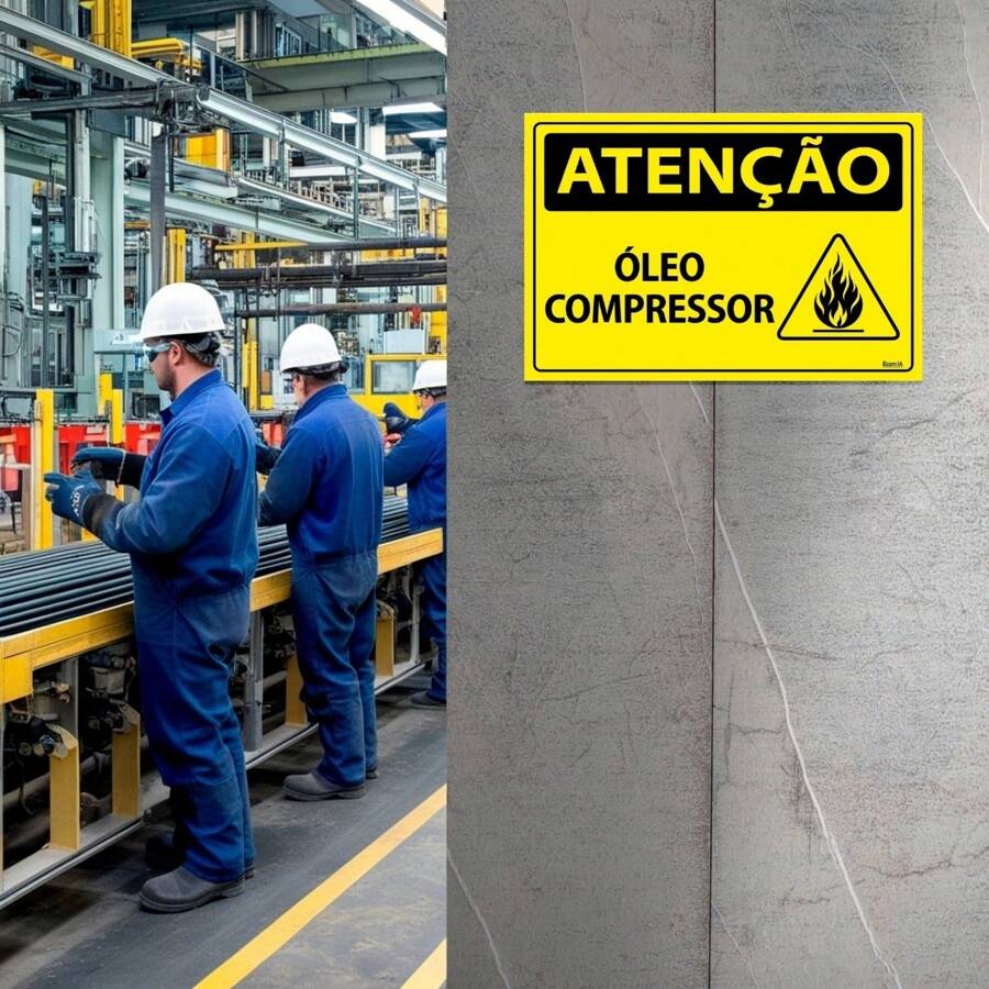 Placa De Sinalização Atenção Óleo Compressor 30x20 Ecom IA - SA91 F9e ...