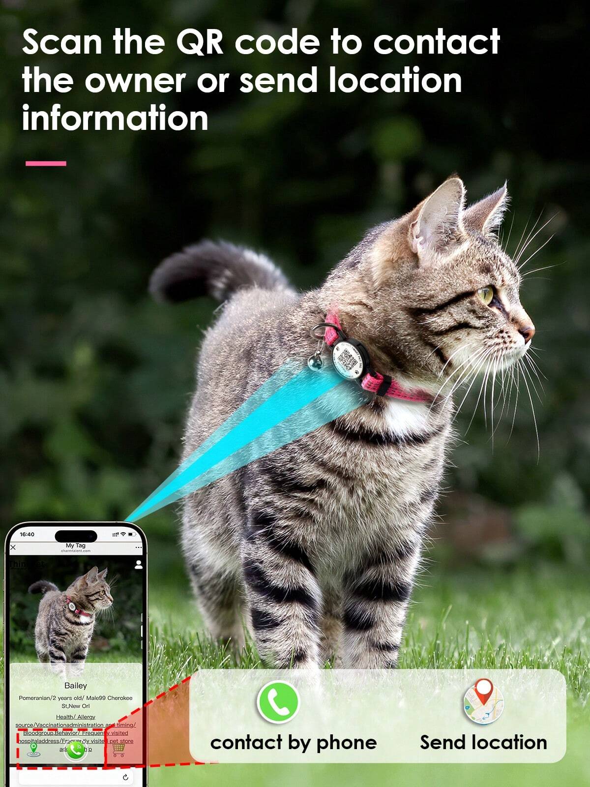 Catpro 1Pc Cat Collar With Retrieval Function, Smart ID Tag Cat Collar ...