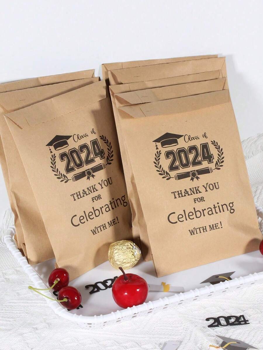 10pcs New 2024 Kraft Paper Graduation Cap Gift Bags For Graduation ...