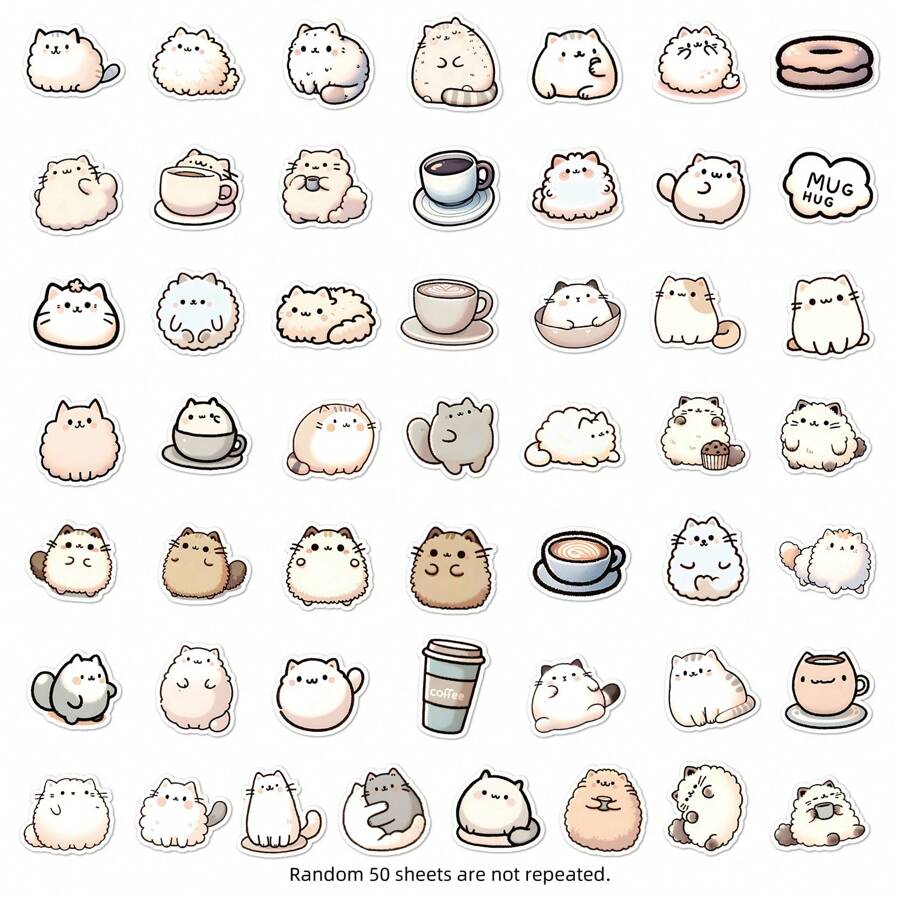 50Pcs Cute Simplified Cat Stickers Vinyl Aesthetics Stickers For ...