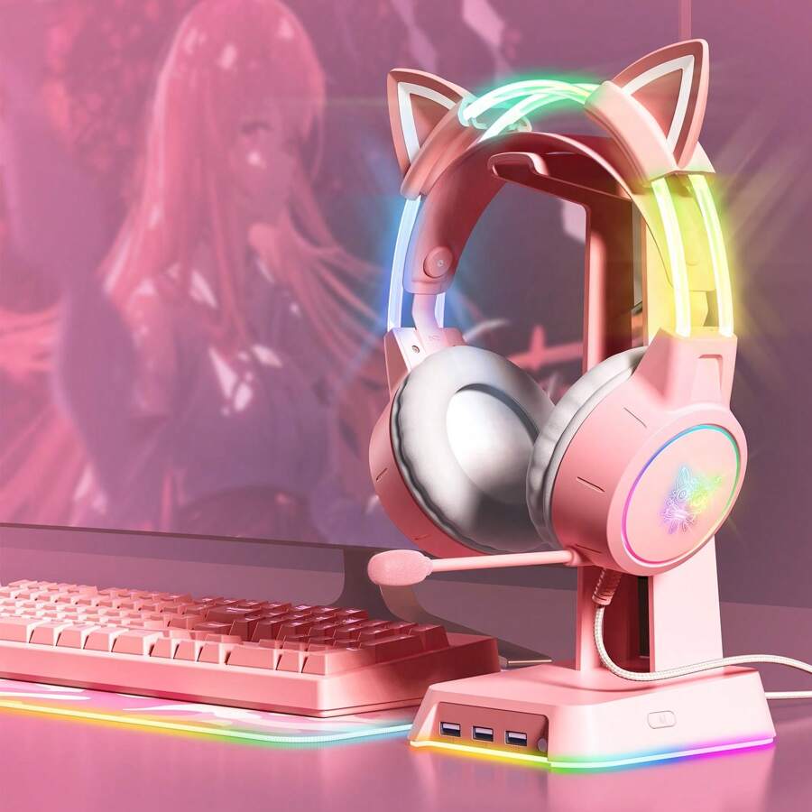 ONIKUMA ONIKUMA K15 Pro Pink Fessional Gaming Headset With Dynamic RGB ...
