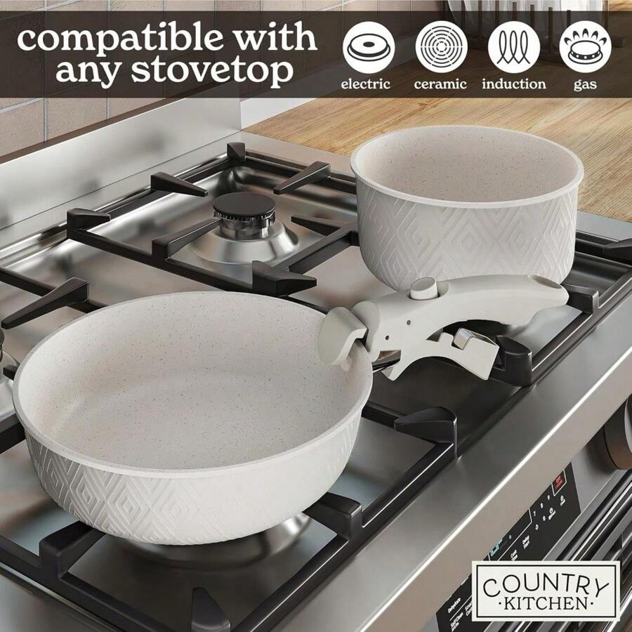 Country Kitchen Cookware Set With Removable Handle, Oven & RV Safe Pots ...