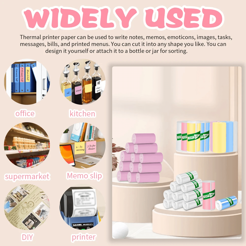 Thermal Printer Paper Self-Adhesive Mini Printer Glossy Printable ...