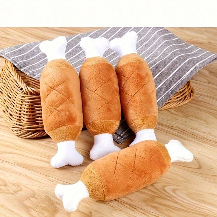 1pc Durable Squeaky Dog Toy Chicken Leg - Interactive Plush Chew Toy ...