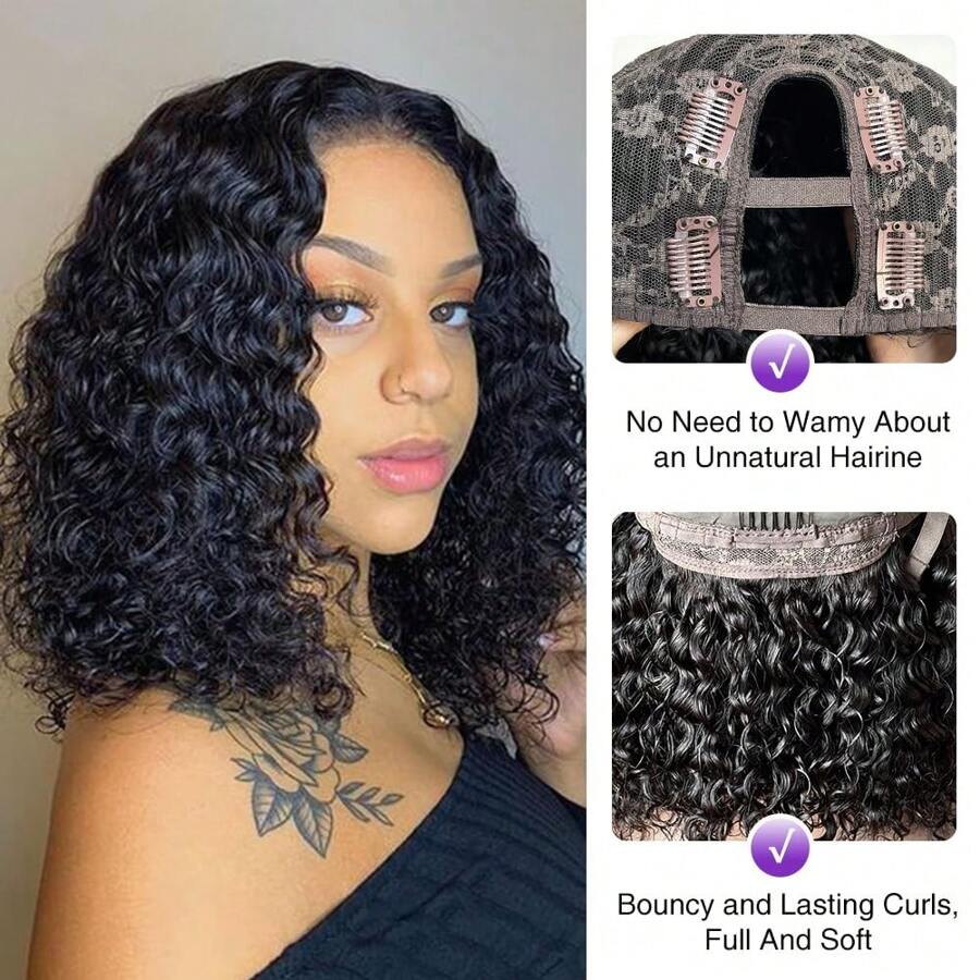 Peluca de cabello humano rizado en forma de U sin dejar mechón para ...