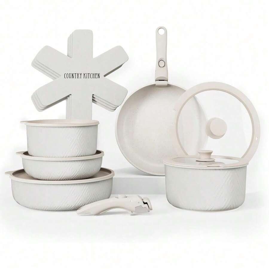 Country Kitchen Cookware Set With Removable Handle, Oven & RV Safe Pots ...