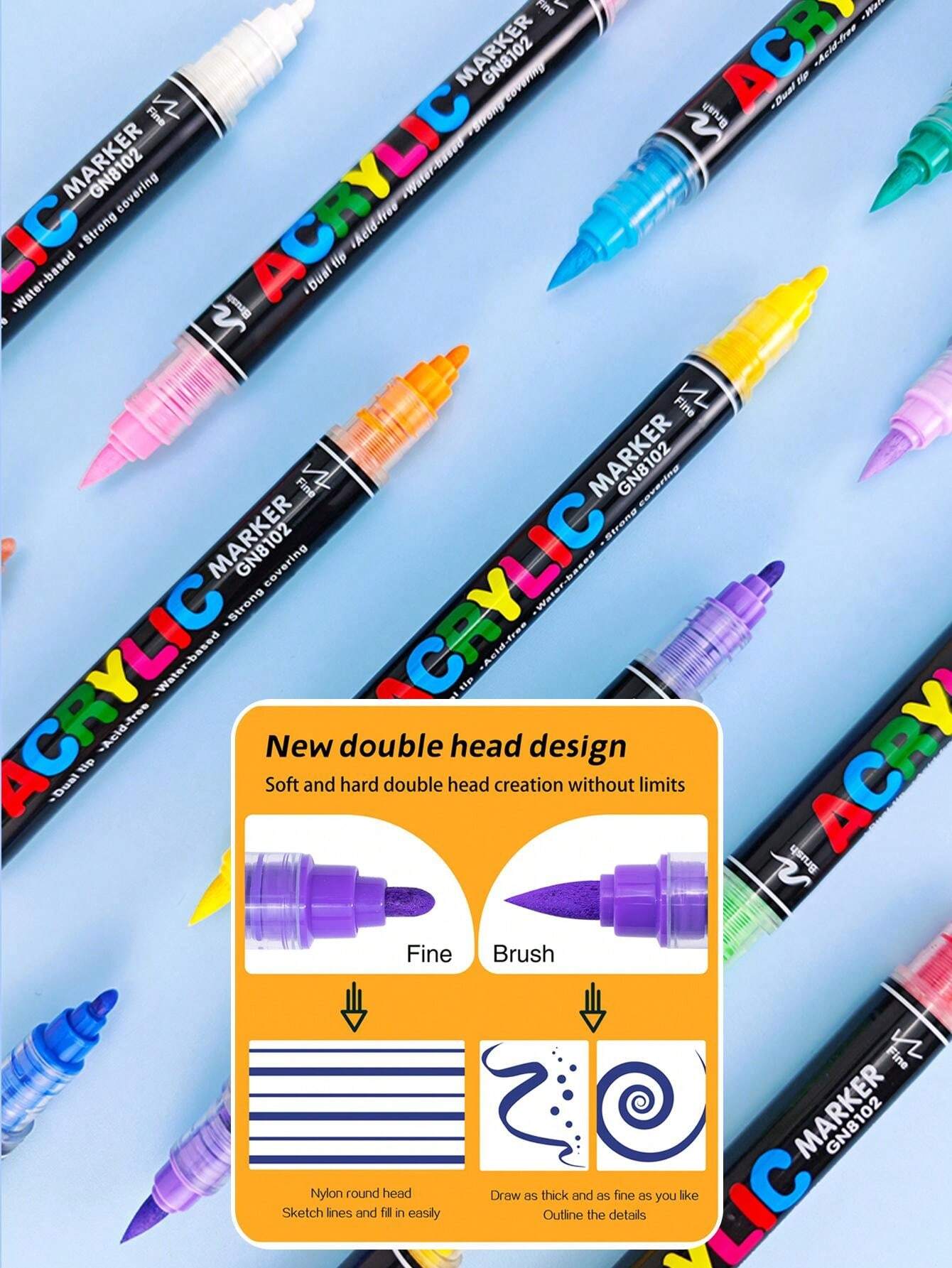 1pc Dual-Headed Acrylic Marker Pen, 36/60/84/120/168 Colors Student ...