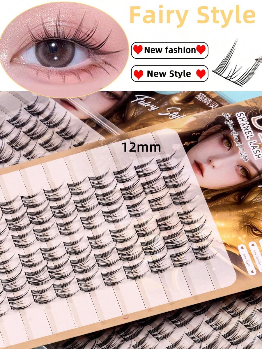 60pcs D Curl 12mm Cluster Anime Lashes Fairy Style Natural Look ...