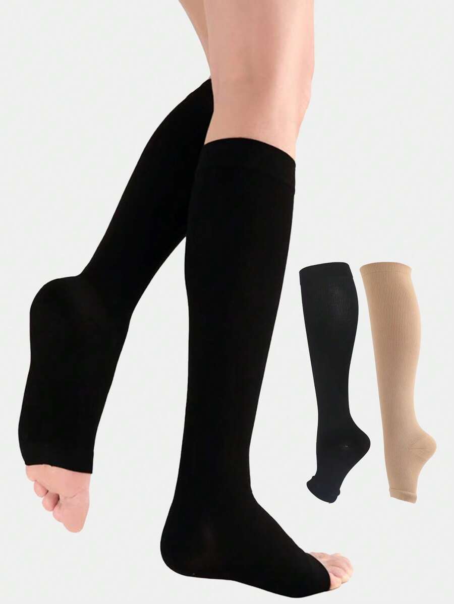 1 Pair Unisex High Tube Solid Color Compression Stockings, Slim Leg ...