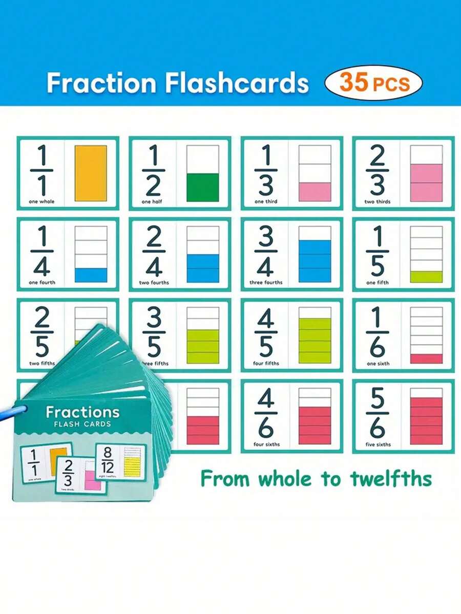 Toddler Fraction Flash Cards For Grades 2-5 - Colorful Math Learning ...