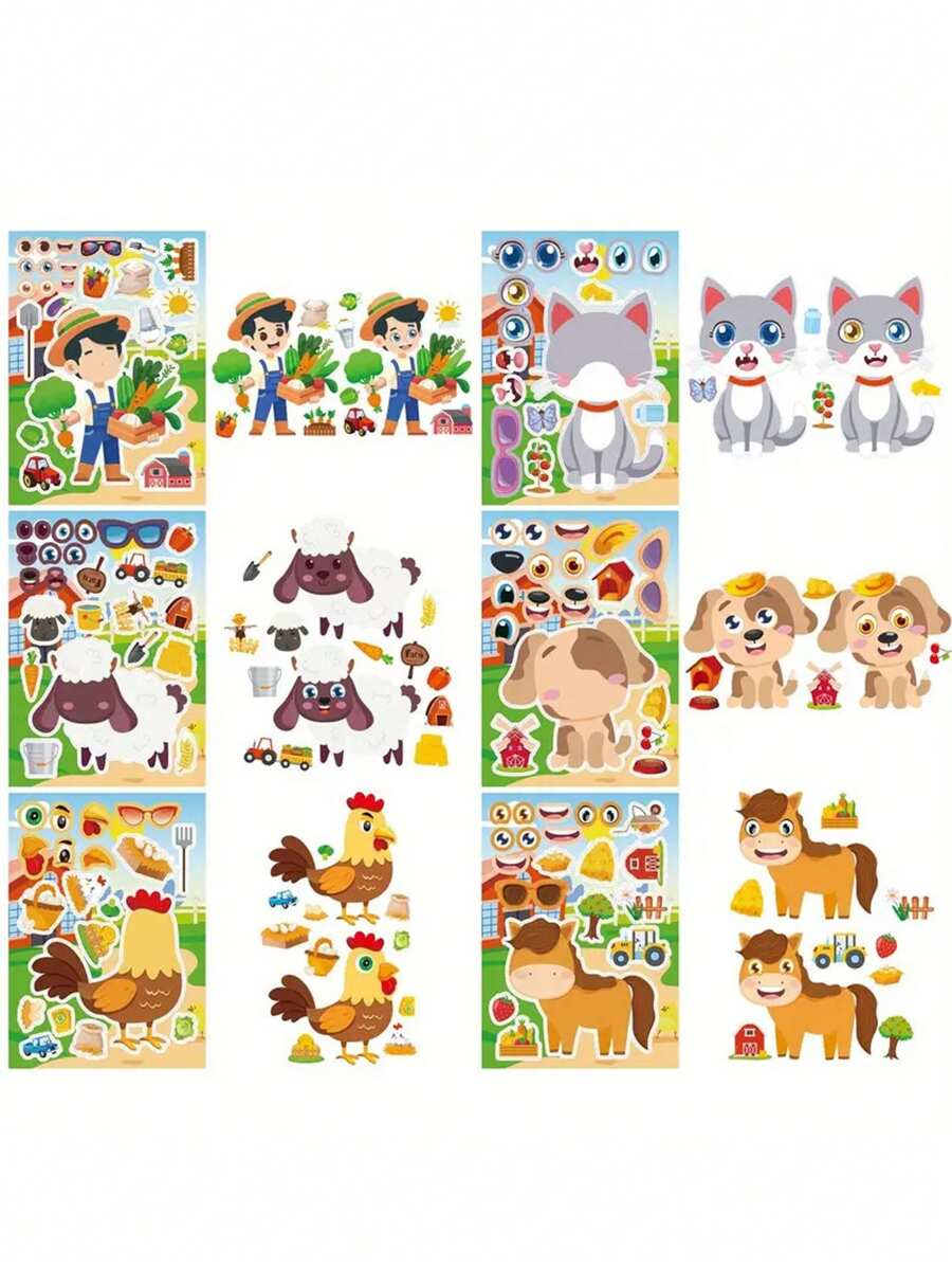 12 Pcs Farm Animal Stickers - DIY Face Changing Stickers, Patterns ...