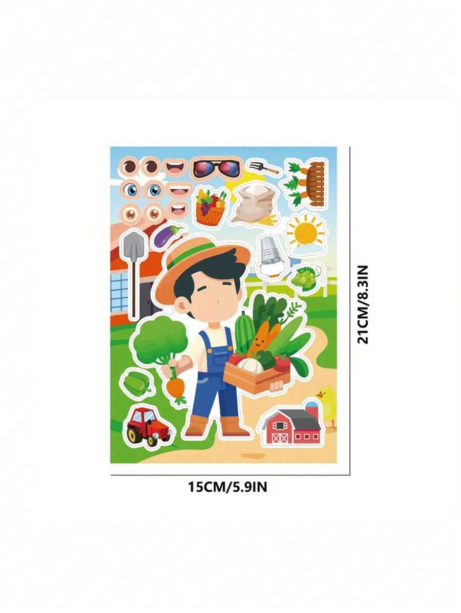 12 Pcs Farm Animal Stickers - DIY Face Changing Stickers, Patterns ...