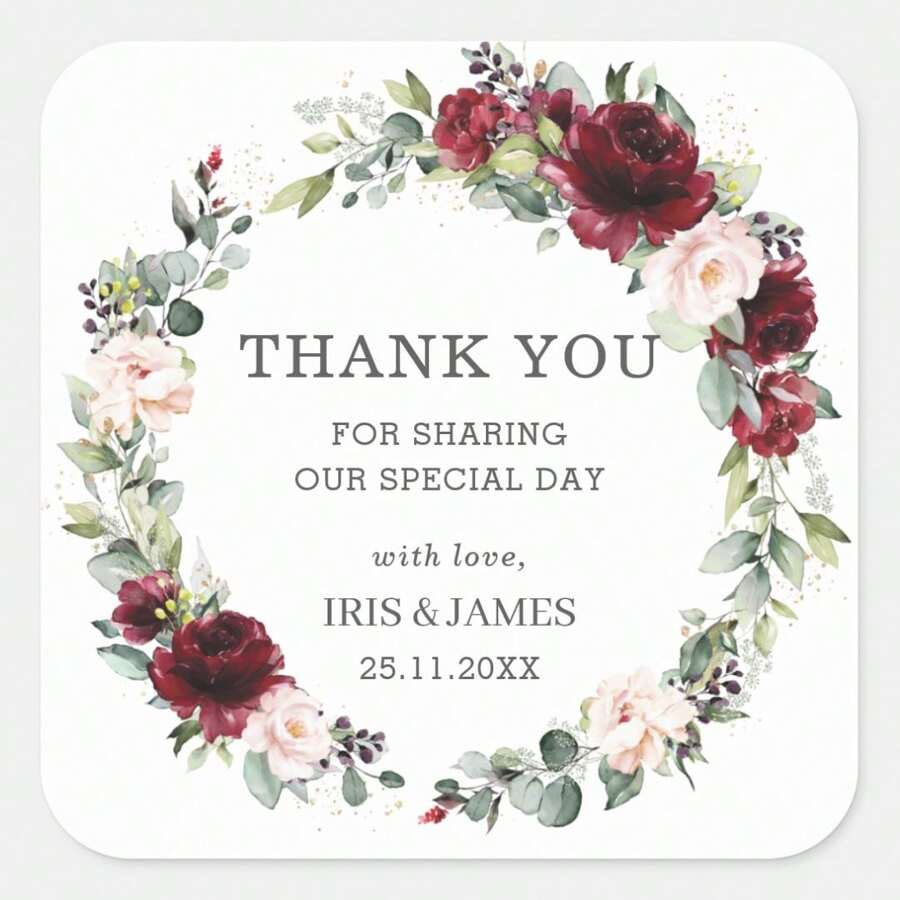 Floral Wedding Name Stickers - Personalized Labels With Customizable ...