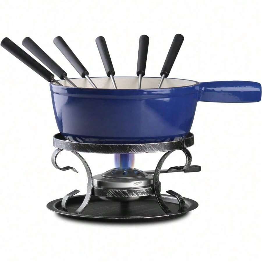 Artestia Cast Iron Cheese Fondue Pot Set, Swiss Traditional Cast Iron ...