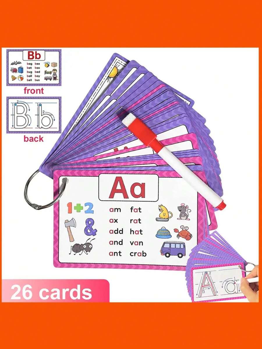 1 Set Educational Tracing & Wipe ABC Flash Cards, Uppercase And ...
