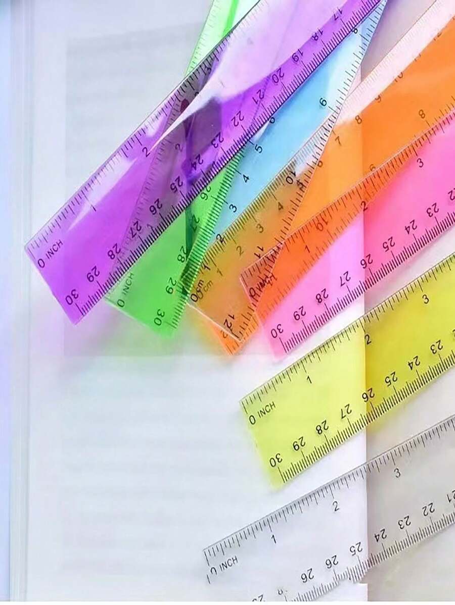 1pc 30cm Assorted Color Plastic Ruler, Clear Transparent Ruler With ...