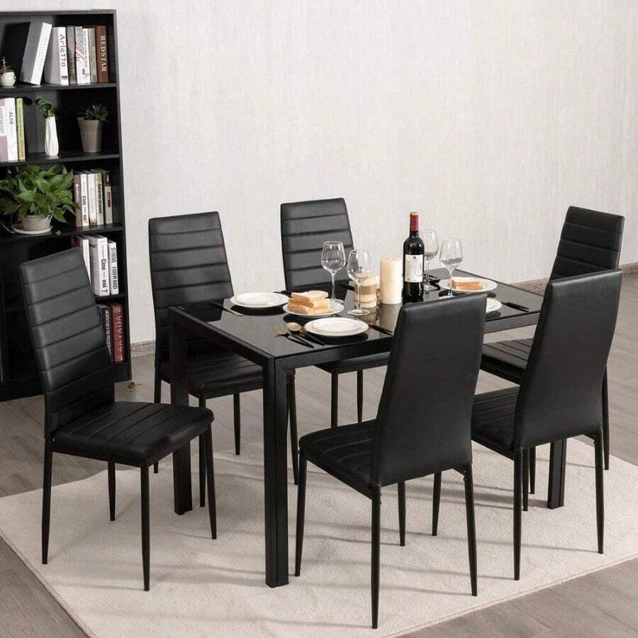 Dining Chairs Set Of 6 Kitchen High Back Dining Room Chair With Metal ...