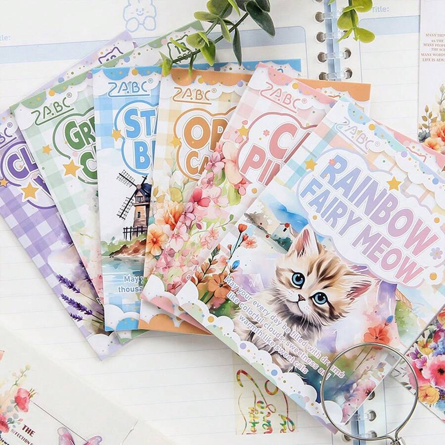 10 ZABC Special Oil Stickers Cloud Sweet Cat Series Student Account ...