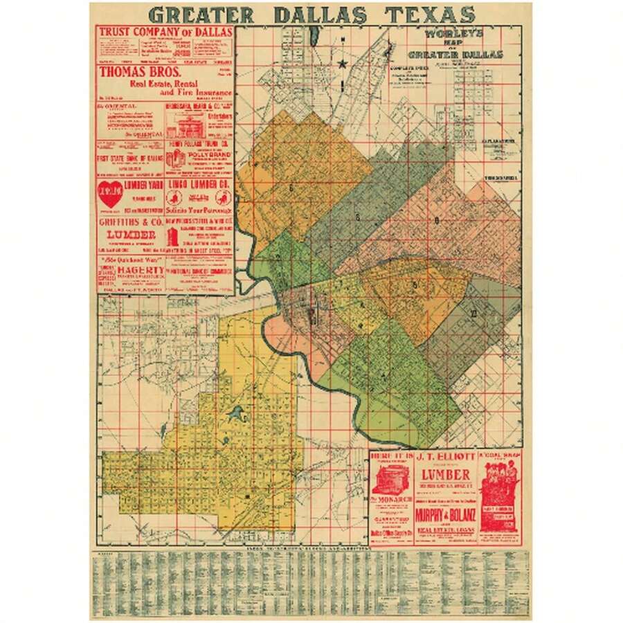 Vintage Imagery Old Dallas Texas Map Vintage Historical Map Antique ...