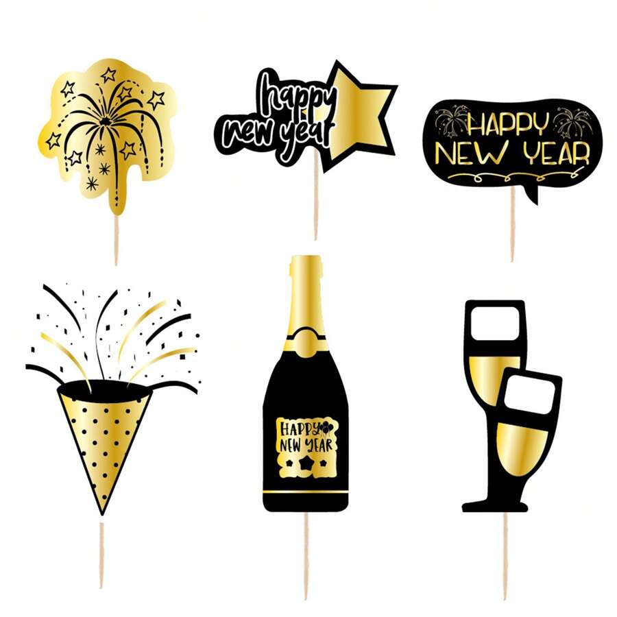 Happy New Year Cupcake Toppers 2025 New Year Party Decorations Rose ...