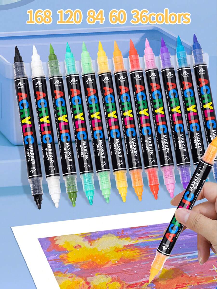 1pc Dual-Headed Acrylic Marker Pen, 36/60/84/120/168 Colors Student ...