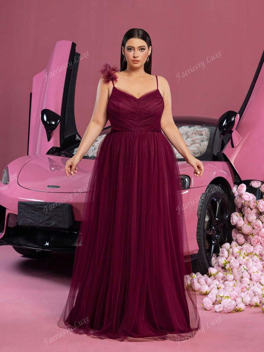 Faeriesty Plus Ruched Front Tulle Cami Prom Dress, Party Dress, Wedding ...