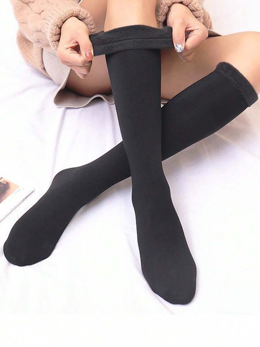 2 Pairs Winter Thermal Lined Opaque Leg Warmer Socks, Slimming Black ...