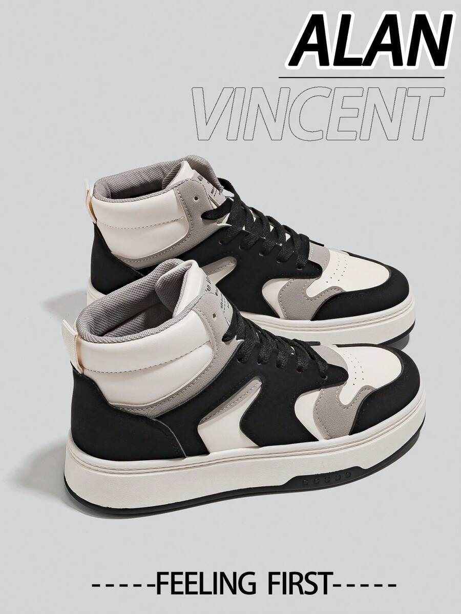Alan Vincent 2024 New Women High Top White And Black Shoes Ladies Flat ...