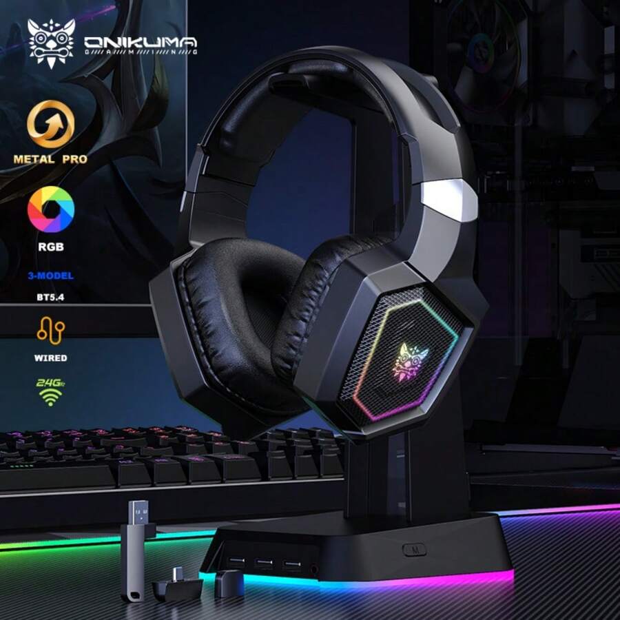 Onikuma אוזניות גיימינג אלחוטיות Onikuma Gt806 בצבע שחור Rgb עם