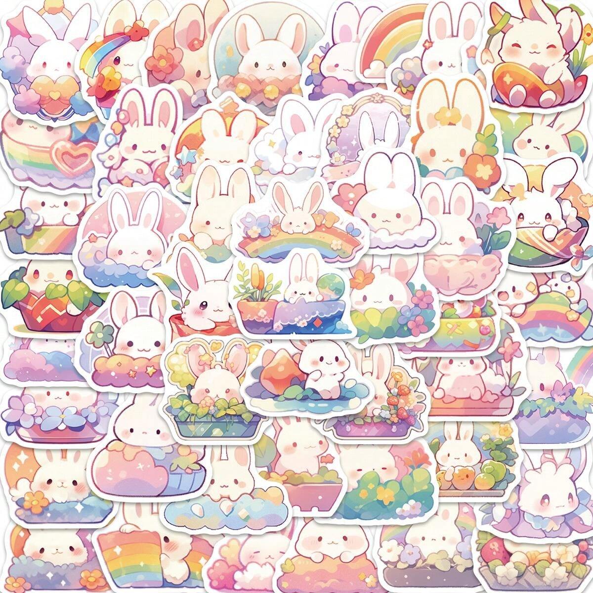 50PCS Cute Bunny Stickers Vinyl Aesthetics Stickers For Scrapbooking ...