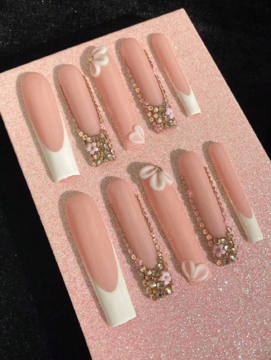 10-Piece Pure Handmade Wear A 5.5 Out Champagne Gold Diamond French 3d Three-Dimensional Carved ...