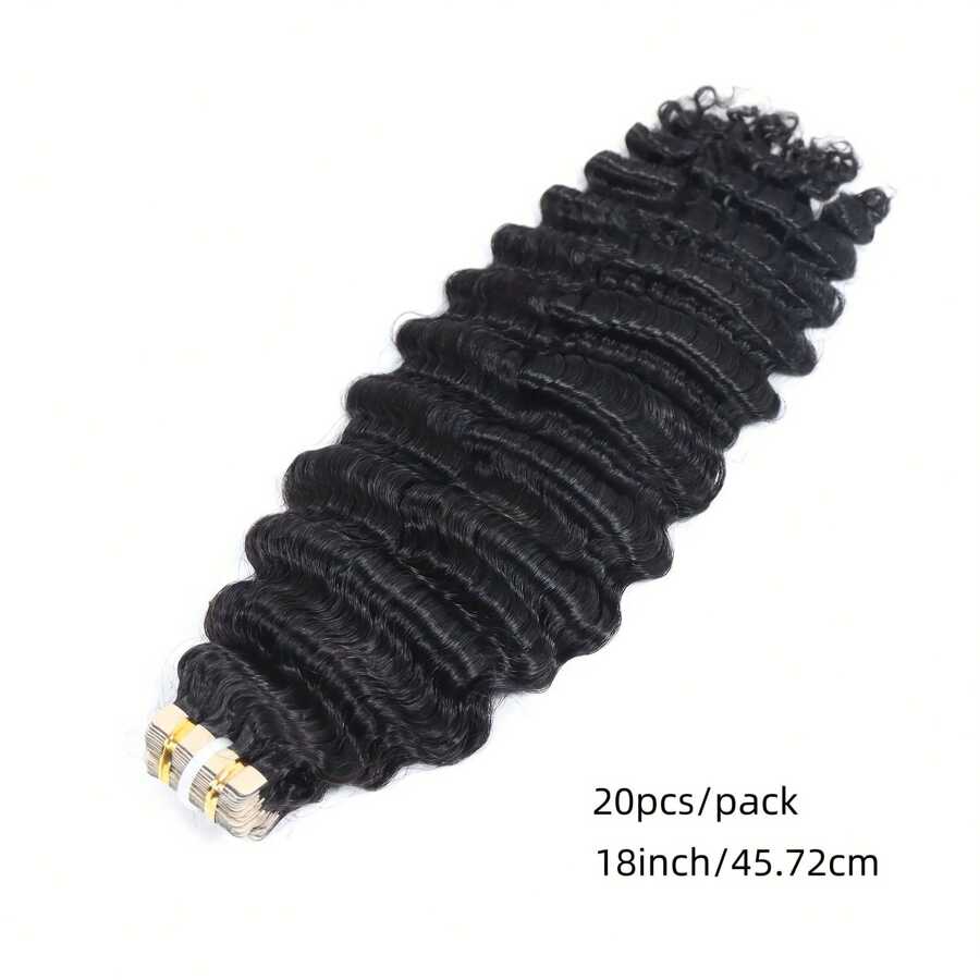 Deep Wave Tape In Extensions Human Hair Real Human Hair Natural Color ...