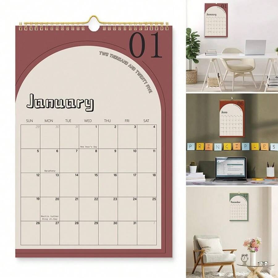 1 st 2025 Wall Coil Calendar Engelsk Månadskalender Månadsplanerare ...
