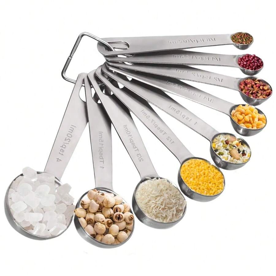 9 Piece Measuring Spoons, Stainless Steel Measuring Spoons Set, Kitchen ...