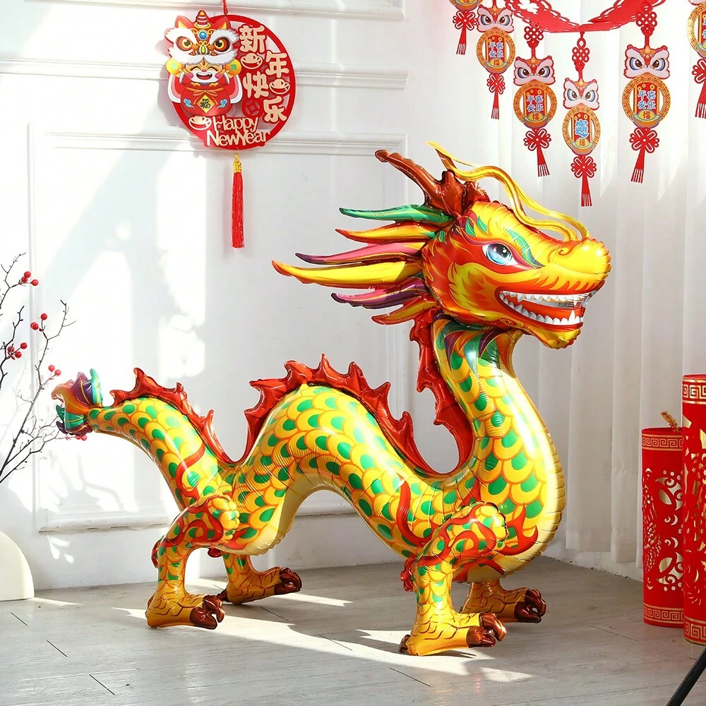 LINGXUE 1pc Gold 3D Button-Up Freestanding Chinese Dragon Balloon ...