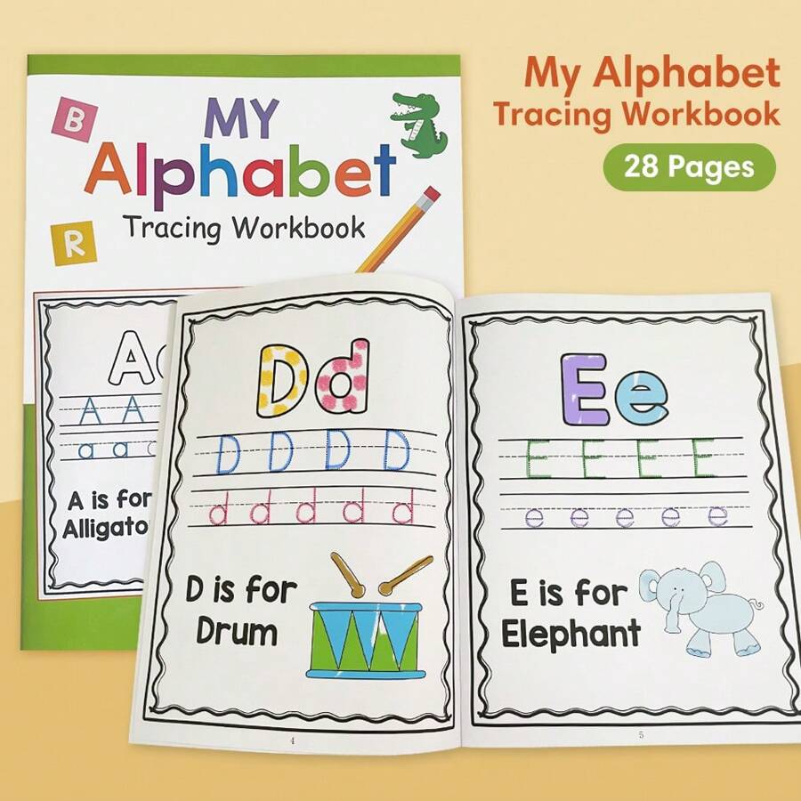 28 Pages Alphabet Tracing Workbook For Preschoolers, Kids Learning ...