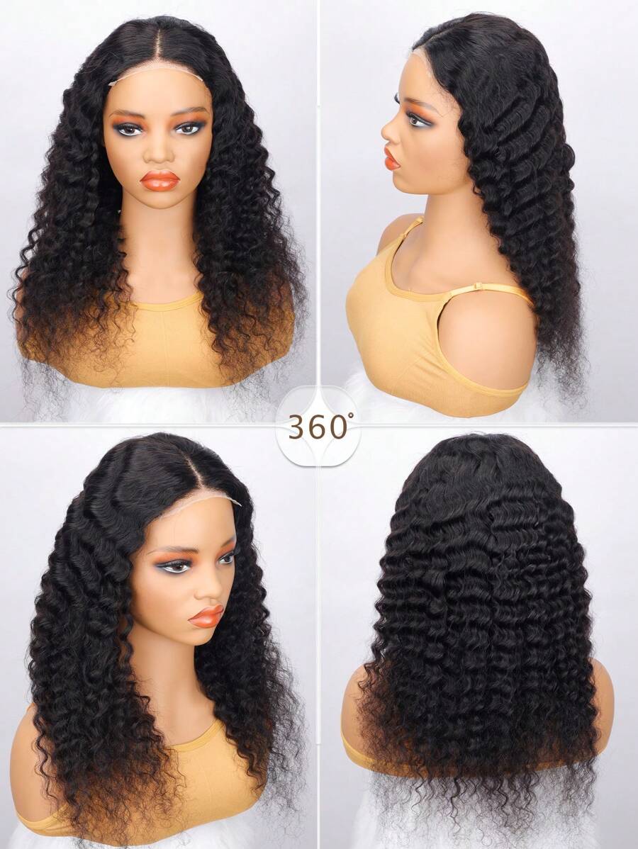 Perruque en cheveux humains gluless à porter et à partir, vague profonde 4x4, perruque à lacet ...