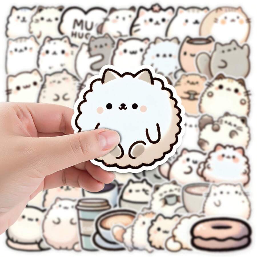 50Pcs Cute Simplified Cat Stickers Vinyl Aesthetics Stickers For ...