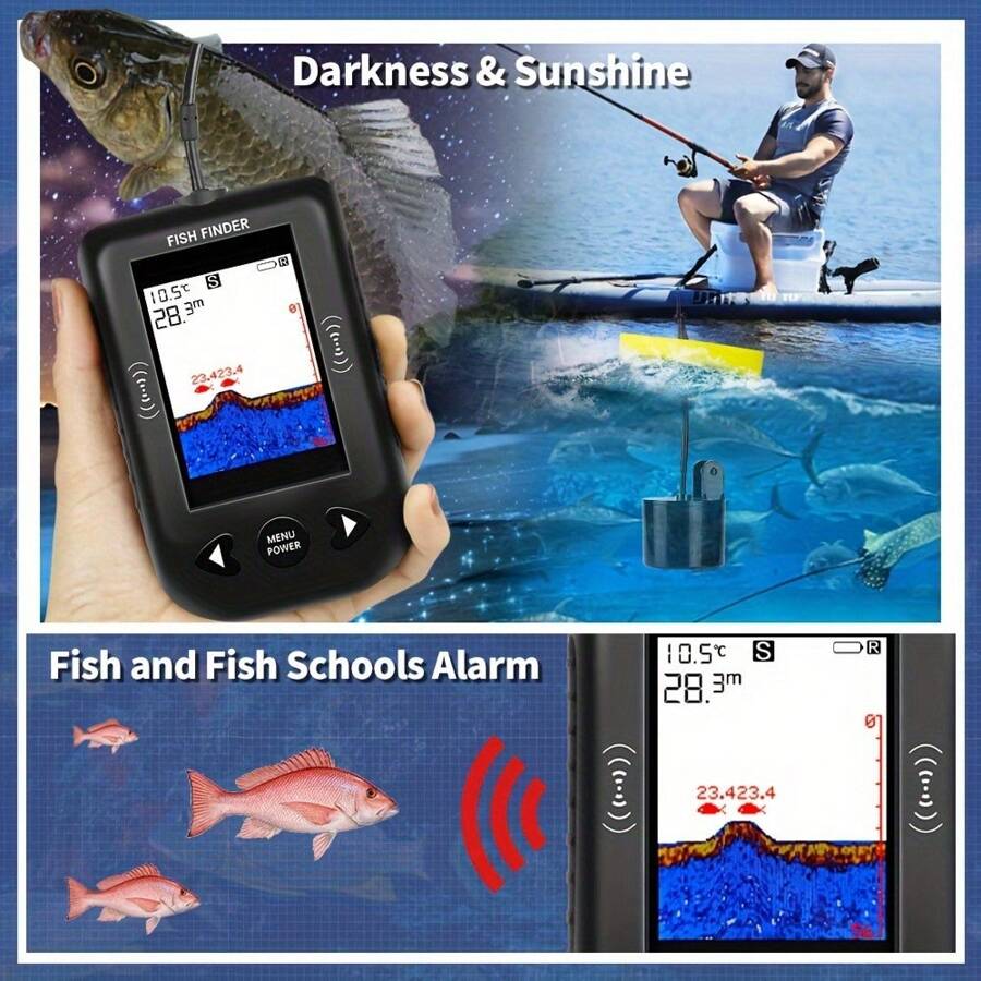 Portable Fish Finder Fishing Sonar Sounder 100M Depth Range 45 Degrees ...