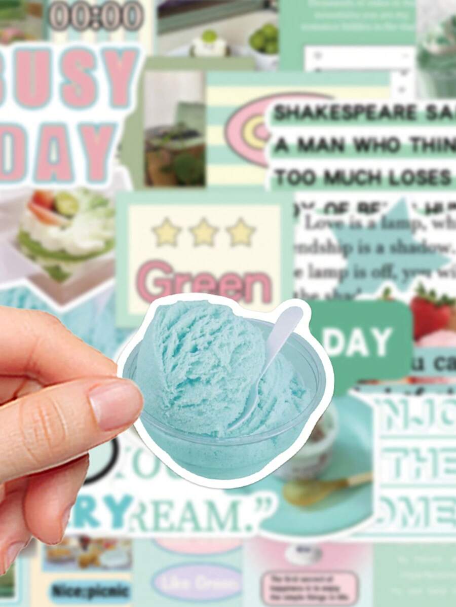 30pcs Mint Green Stickers Pack, Scrapbooking Material For Diary, Phone ...