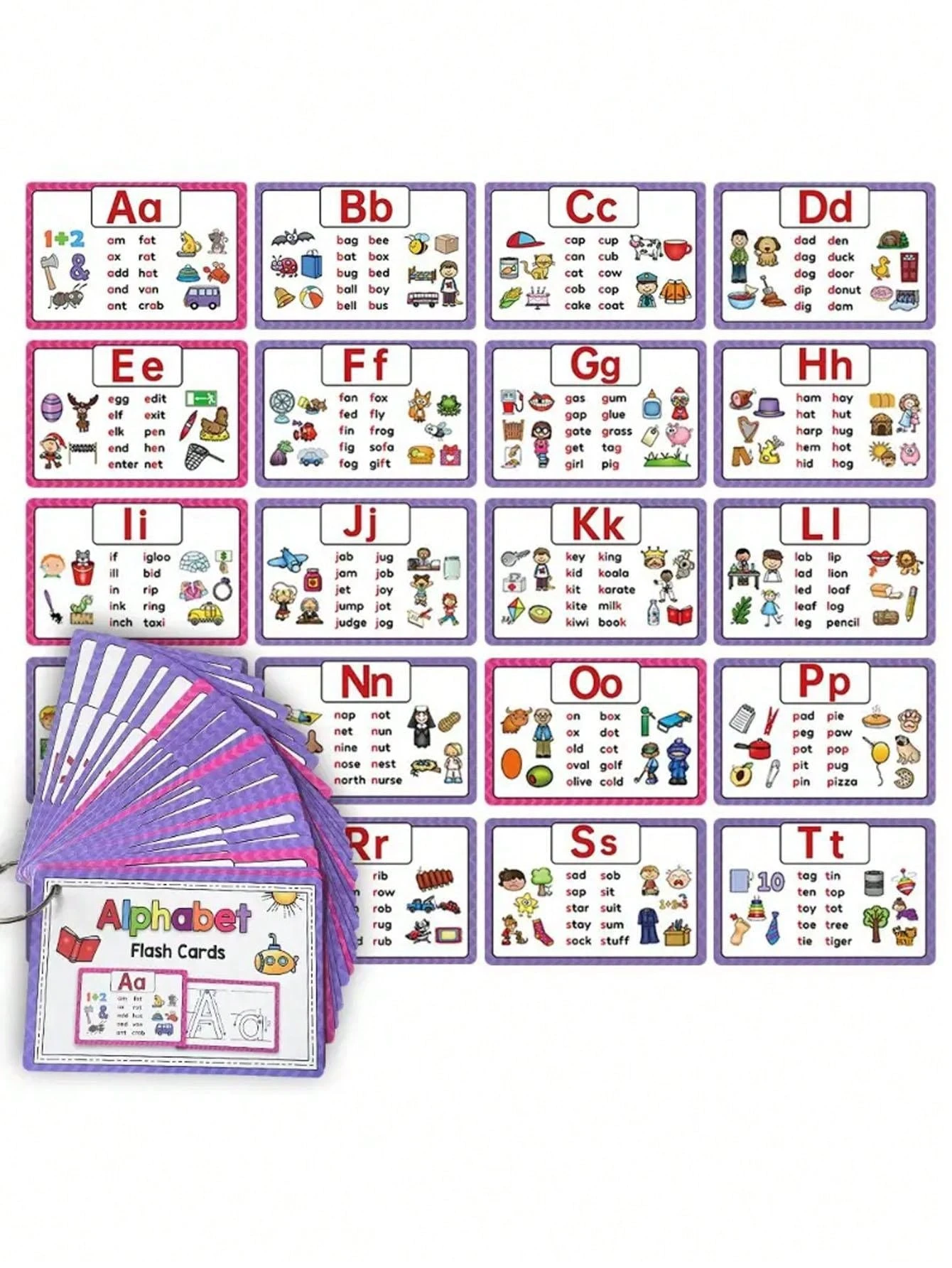 26 Letter Phonics CVC Word Recognition Flashcards + 1 Rewritable Pen ...