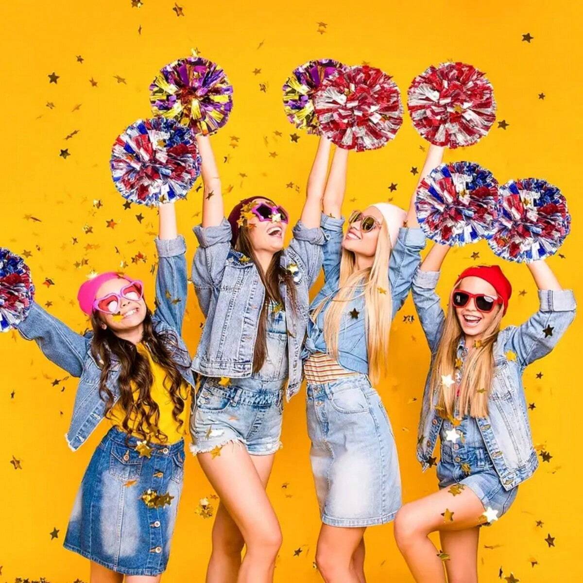 2pcs Cheerleaders Holding Pompong Ball Ribbons, Dance Performance Props ...