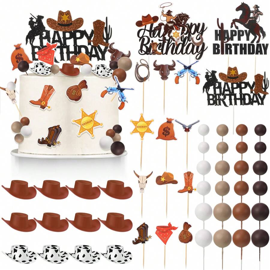 51 Pcs Cowboy Cake Topper Decorations Wild West Cake Topper For Western ...