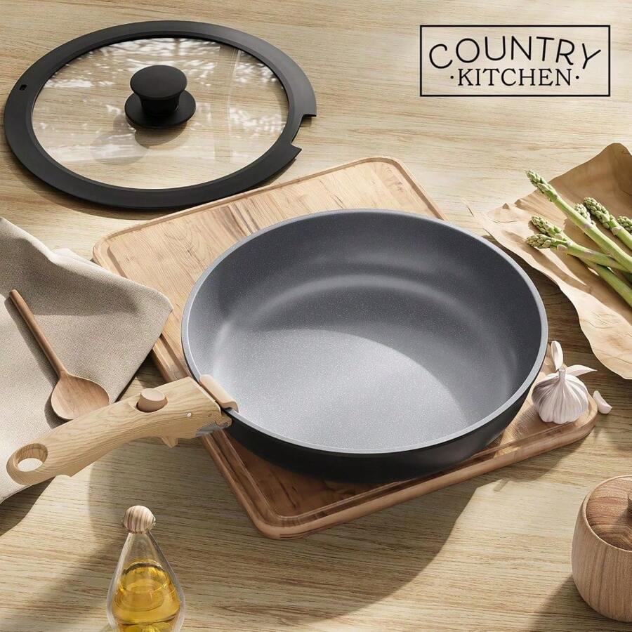 Country Kitchen Cookware Set With Removable Handle, Oven & RV Safe Pots And Pans Set, Cream ...