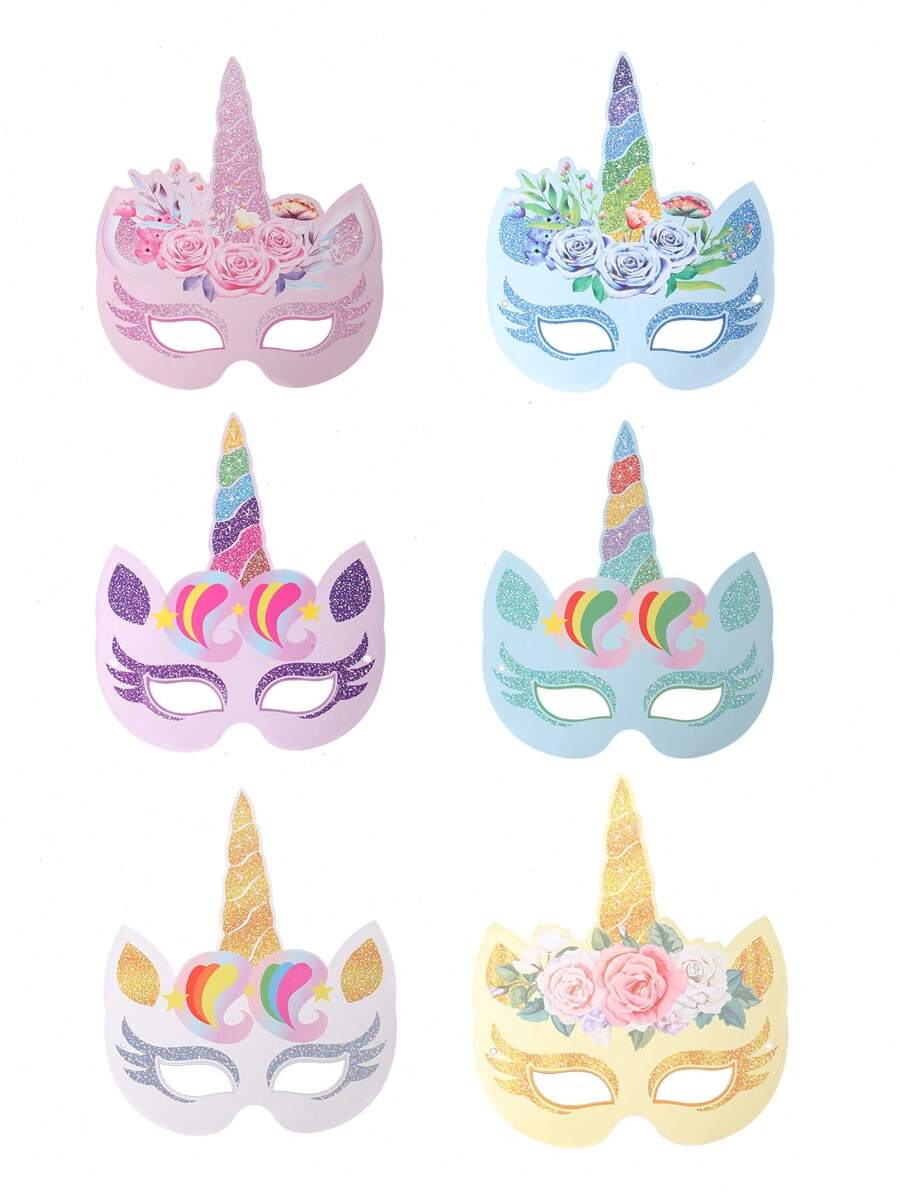 6pcs Unicorn Themed Paper Mask,Colorful Unicorn Style Decorative Frames ...