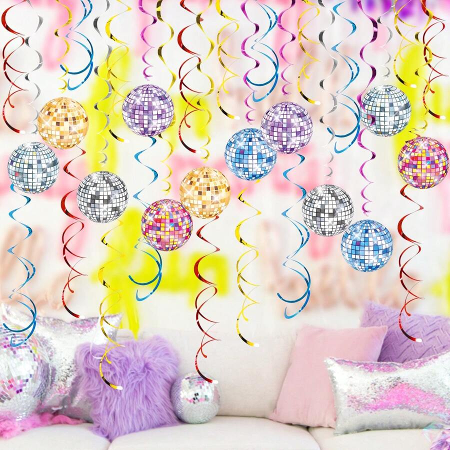 48pcs Disco Party Hanging Swirl Decorations, 70s Colorful Disco Ball ...