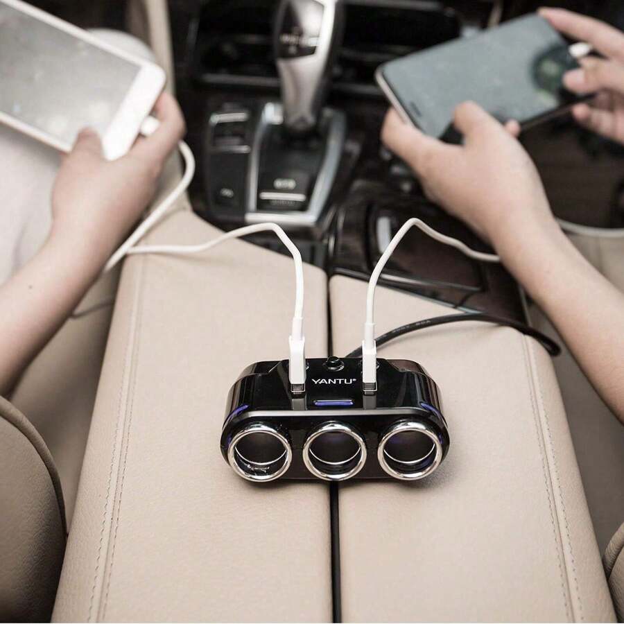 Smart 3-Socket Car Charger With LED Voltage Display & Dual USB Ports ...