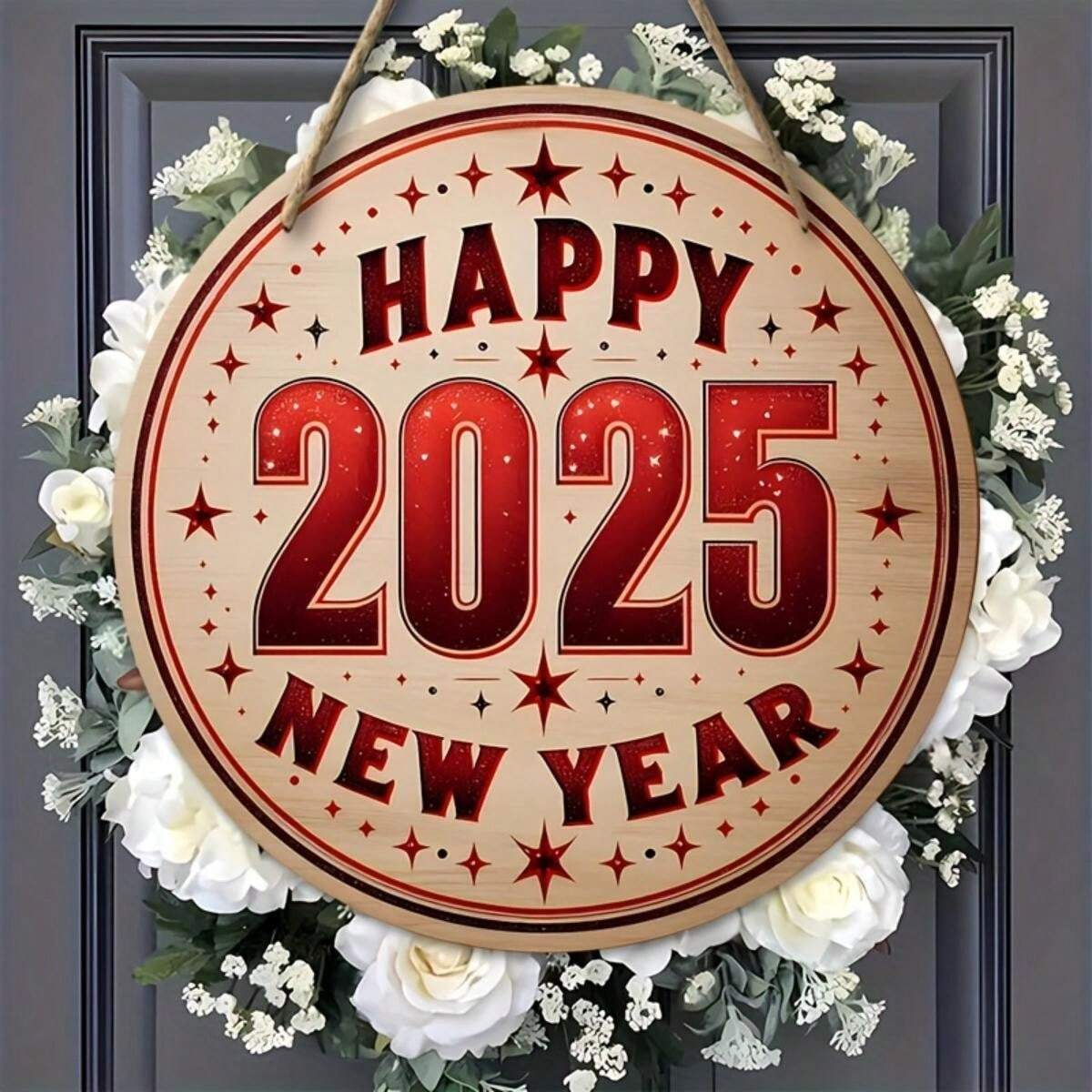 Letrero de corona del Año Nuevo Feliz 2025 - Decoración navideña de ...