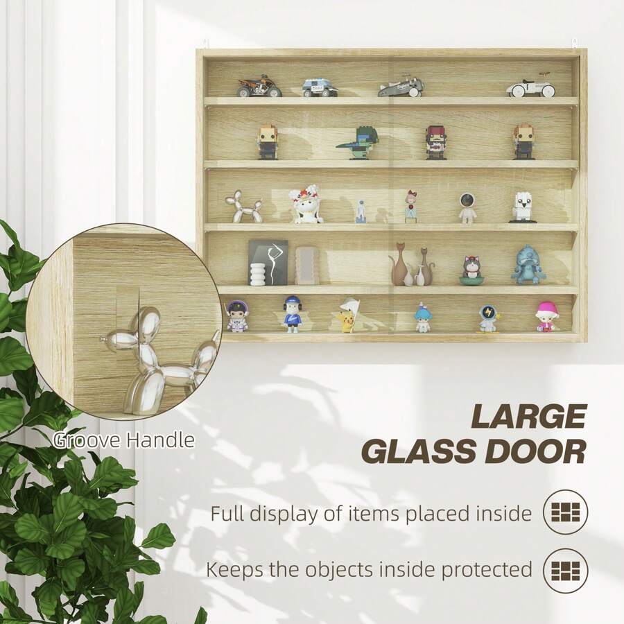 HOMCOM 5-Tier Wall Display Shelf Unit Cabinet W/ 4 Adjustable Shelves ...