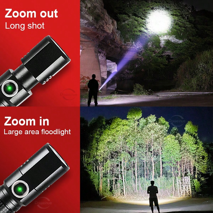Mini Flashlight XHP50 LED USB C Rechargeable 18650 Battery Flashlight ...